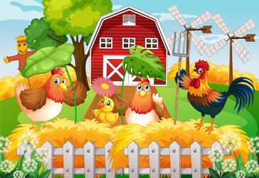 Background scene with red barn on farm Royalty Free Vector