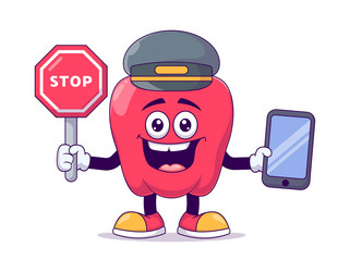 Train conductor red bell pepper cartoon mascot Vector Image
