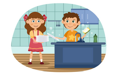 Boy wash dishes Royalty Free Vector Image - VectorStock