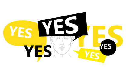 Face male man says yes speech bubbles Royalty Free Vector