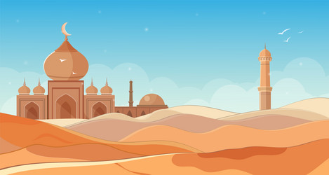 Traditional arabian mosque in sand dune desert Vector Image