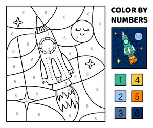 Little rocket in space color by number coloring Vector Image