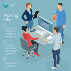 Isometric people working in office Royalty Free Vector Image