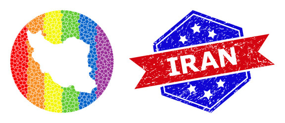 Collage map of iran with markers and distress Vector Image