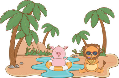 Summer and cute animals cartoons Royalty Free Vector Image