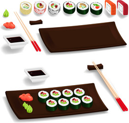 Cartoon sushi set japanese seafood Royalty Free Vector Image