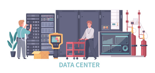 Cartoon data center composition Royalty Free Vector Image