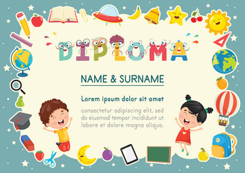 Kids diploma certificate with cartoon insects Vector Image