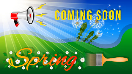 Hand holding megaphone with coming soon Royalty Free Vector