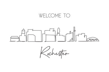 Single one line drawing rochester city skyline Vector Image
