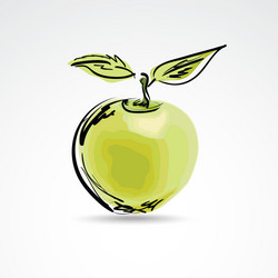 Sticker green apple with stem Royalty Free Vector Image