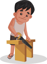 Boy is cutting color paper with scissors Vector Image