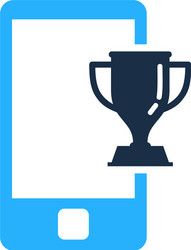 Online winner showing reward trophy on mobile Vector Image