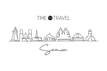 Single continuous line drawing samoa skyline Vector Image