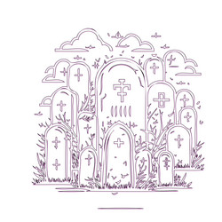 Scary graveyard outline sketch purple Royalty Free Vector