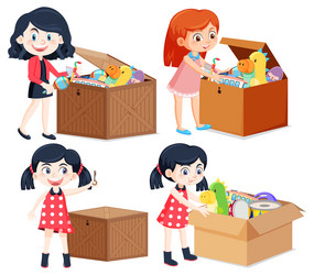 Set children with toys in the box Royalty Free Vector Image