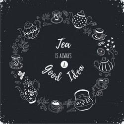 Tea time - black and white hand lettering Vector Image
