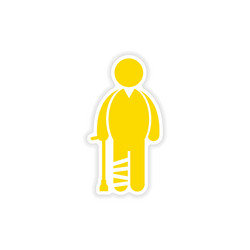Paper sticker man with broken leg on white Vector Image