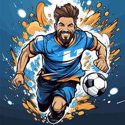 Soccer player hand-drawn comic football Royalty Free Vector