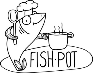 Fish cook hand drawn funny logo Royalty Free Vector Image