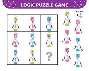 Logic puzzle game little space rocket for kids Vector Image