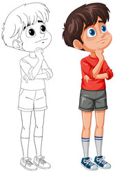 Two cartoon boys thinking looking upwards puzzled Vector Image