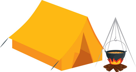 Tent camping with wood fire and boots Royalty Free Vector