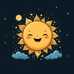 Sun hand-drawn comic doodle style cartoon Vector Image