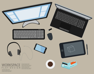 Office workspace computer top view flat design Vector Image