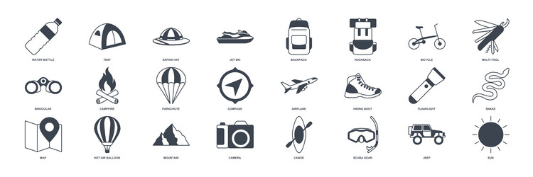 Adventure icon set summer camping trip symbols Vector Image