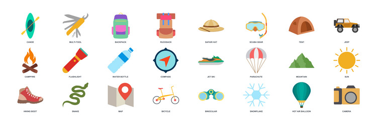 Adventure icon set summer camping trip symbols Vector Image