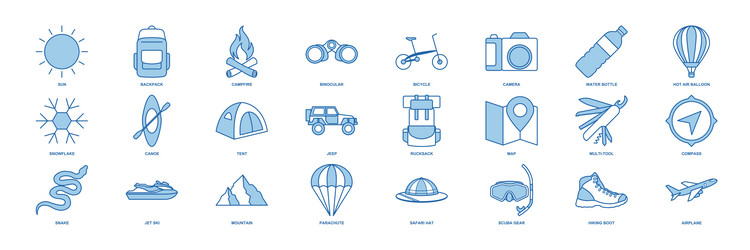 Adventure icon set summer camping trip symbols Vector Image