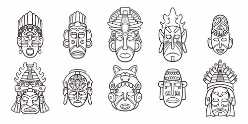 Set of hand drawn maya faces symbols isolated Vector Image