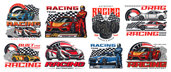 Racing team colorful set stickers Royalty Free Vector Image