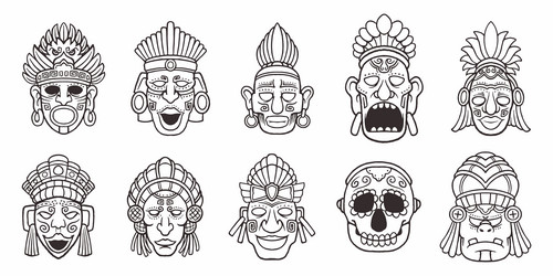Set of hand drawn maya faces symbols isolated Vector Image