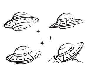 Ufo ship doodle alien spaceship line drawing Vector Image