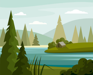 Summer landscape with lake and trees Royalty Free Vector