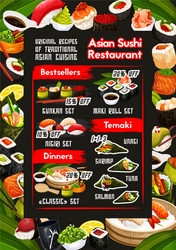 Asian sushi bar japanese seafood rolls menu Vector Image