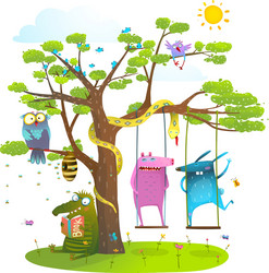 Summer tree friends animals monsters cute Vector Image