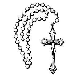 Rosary with cross religion hand drawn sketch Vector Image