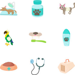 Veterinary animals icons set cartoon style Vector Image