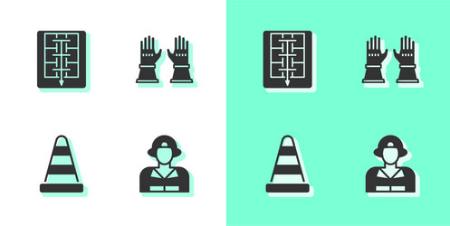 Set evacuation plan fire extinguisher Royalty Free Vector