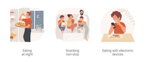 Bad food habits isolated cartoon Royalty Free Vector Image