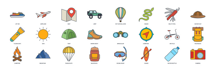 Adventure icon set summer camping trip symbols Vector Image