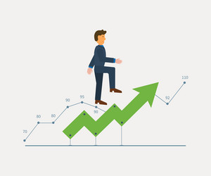 Businessman running on steps growth chart going up
