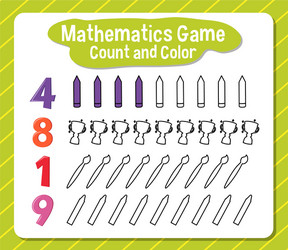 Mathematics game count and color worksheet Vector Image