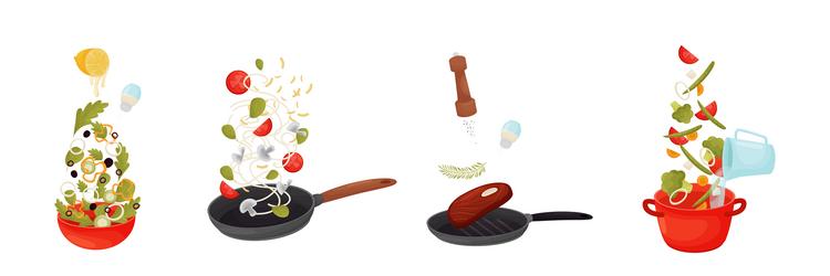 Food preparation with floating ingredients Vector Image