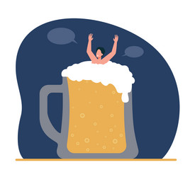 Guy bathing in glass of beer Royalty Free Vector Image