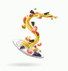 Spaghetti with tomato and basil isolated on white Vector Image