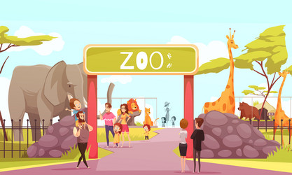 Zoo family visit cartoon poster Royalty Free Vector Image